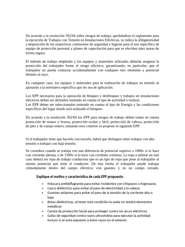 Explique El Motivo y Característica de Cada EPP Propuesto | PDF