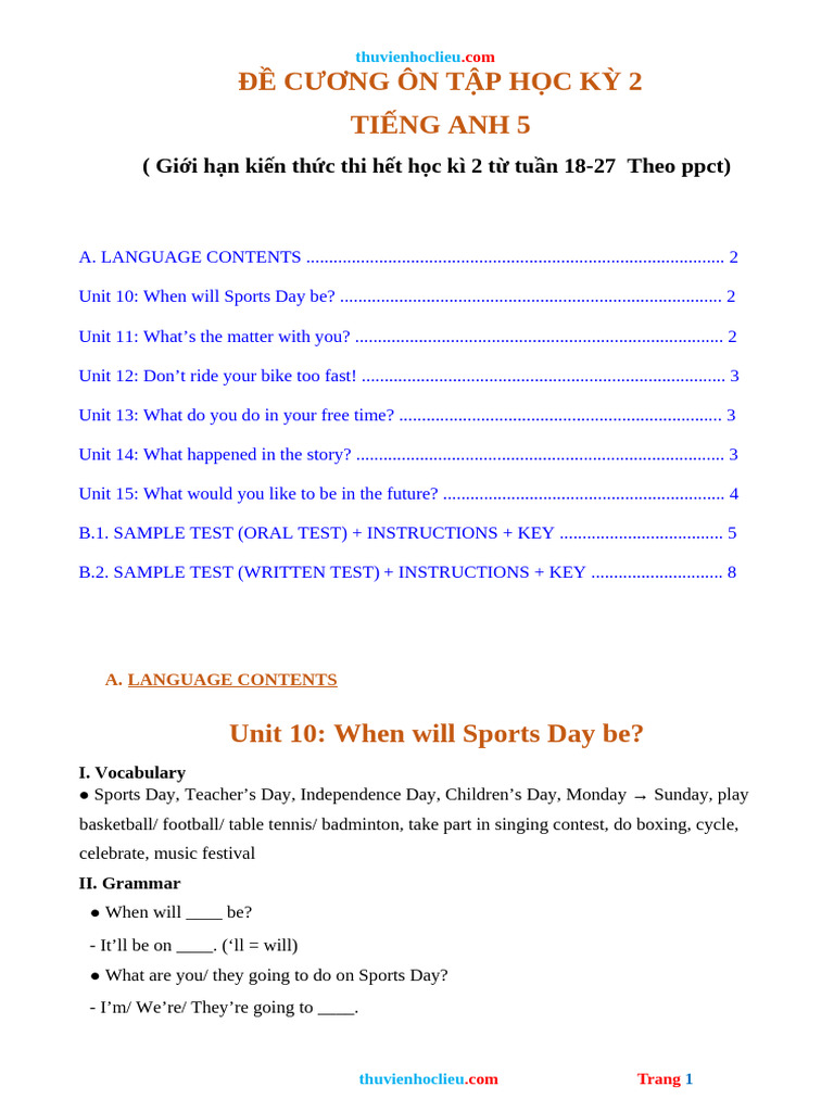 De Cuong On Tap HK2 Tieng Anh Lop 5 Nam Hoc 23 24 | PDF