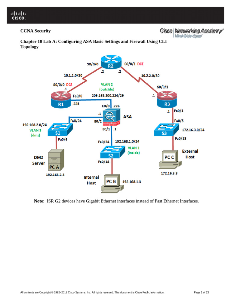 CCNASv1.1 Chp10 Lab-A ASA-FW-CLI Student | PDF