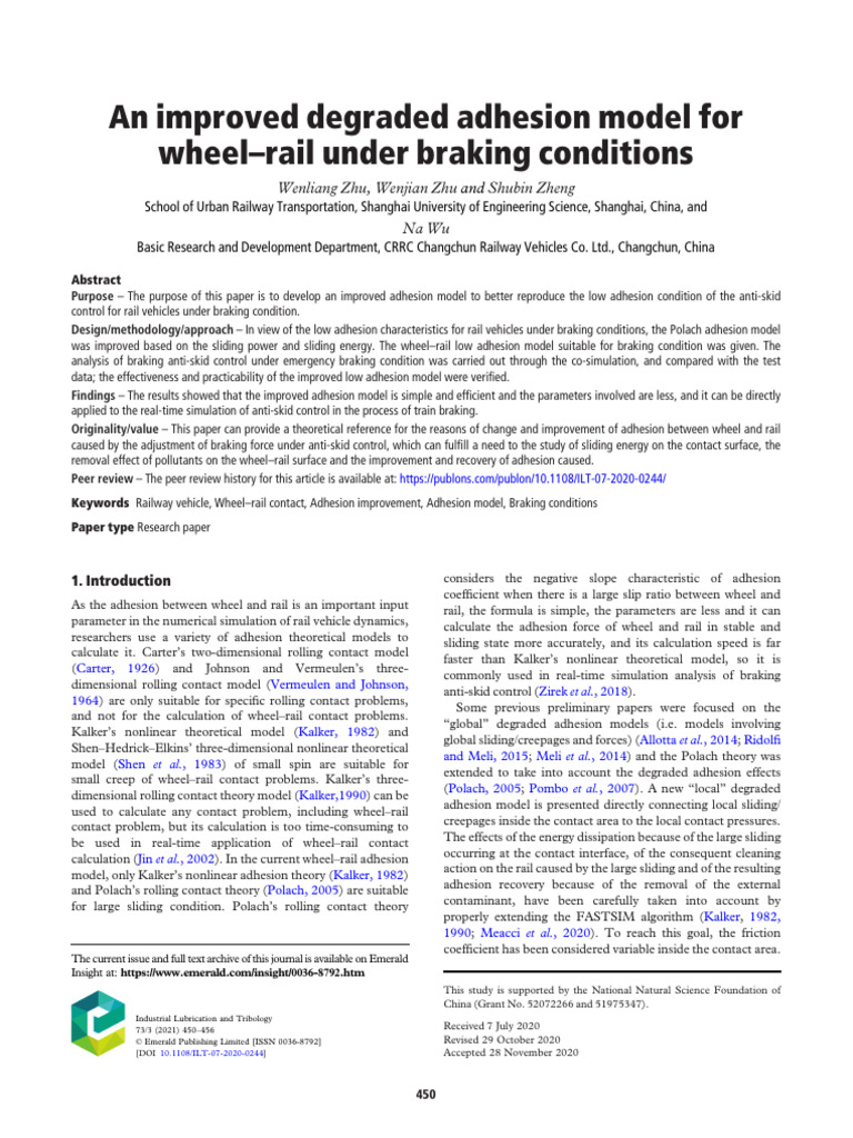 An Improved Degraded Adhesion Model For Wheelrail Under Braking ...
