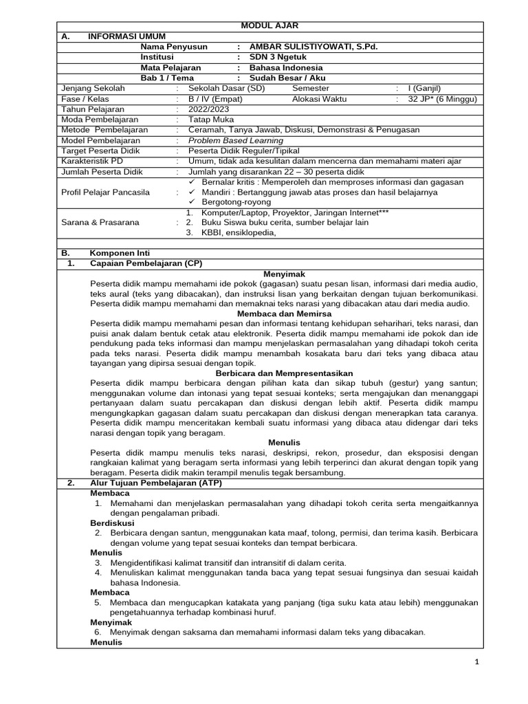 MA BINDO KLS IV SMS 1 (Jadi) | PDF