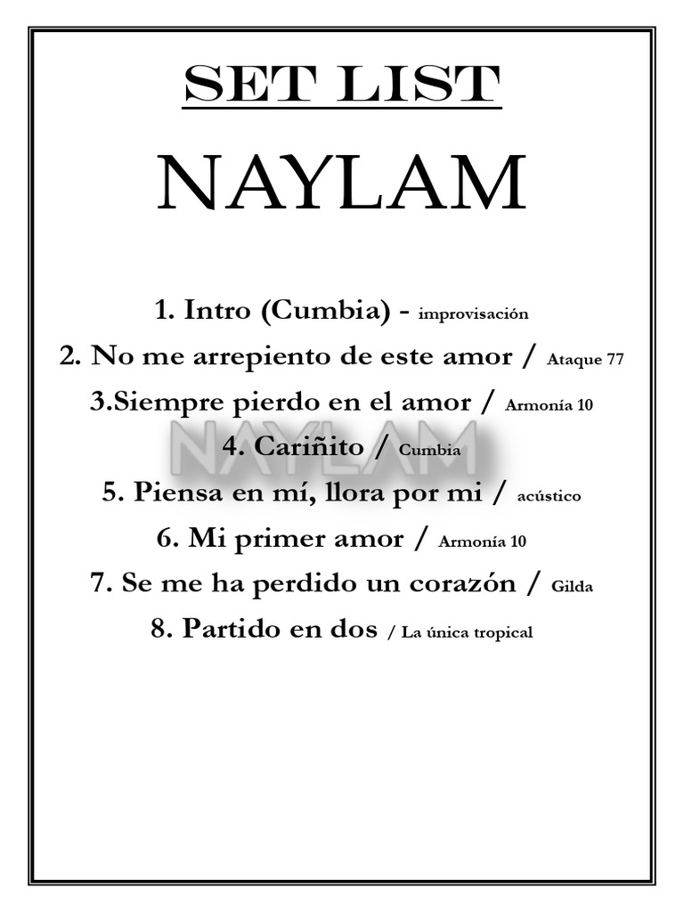 Set List - Naylam | PDF