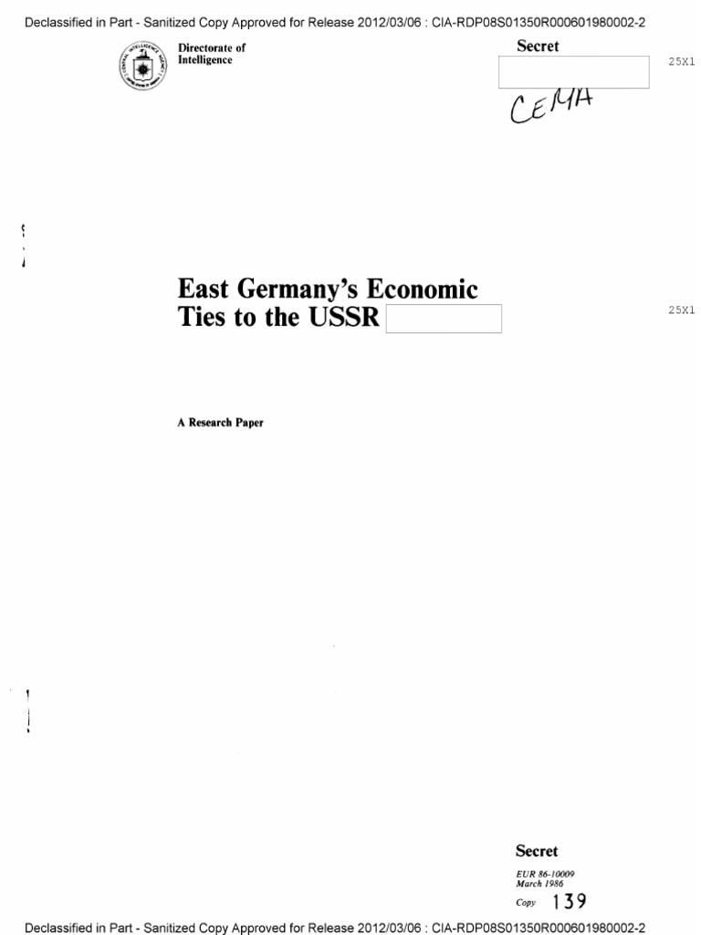 CIA East Germany's Economic Ties To The USSR | PDF
