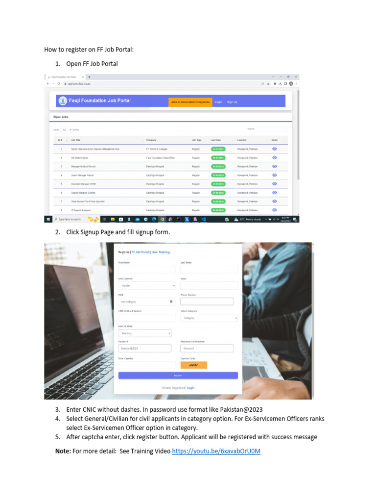 How To Register On FF Job Portal | PDF