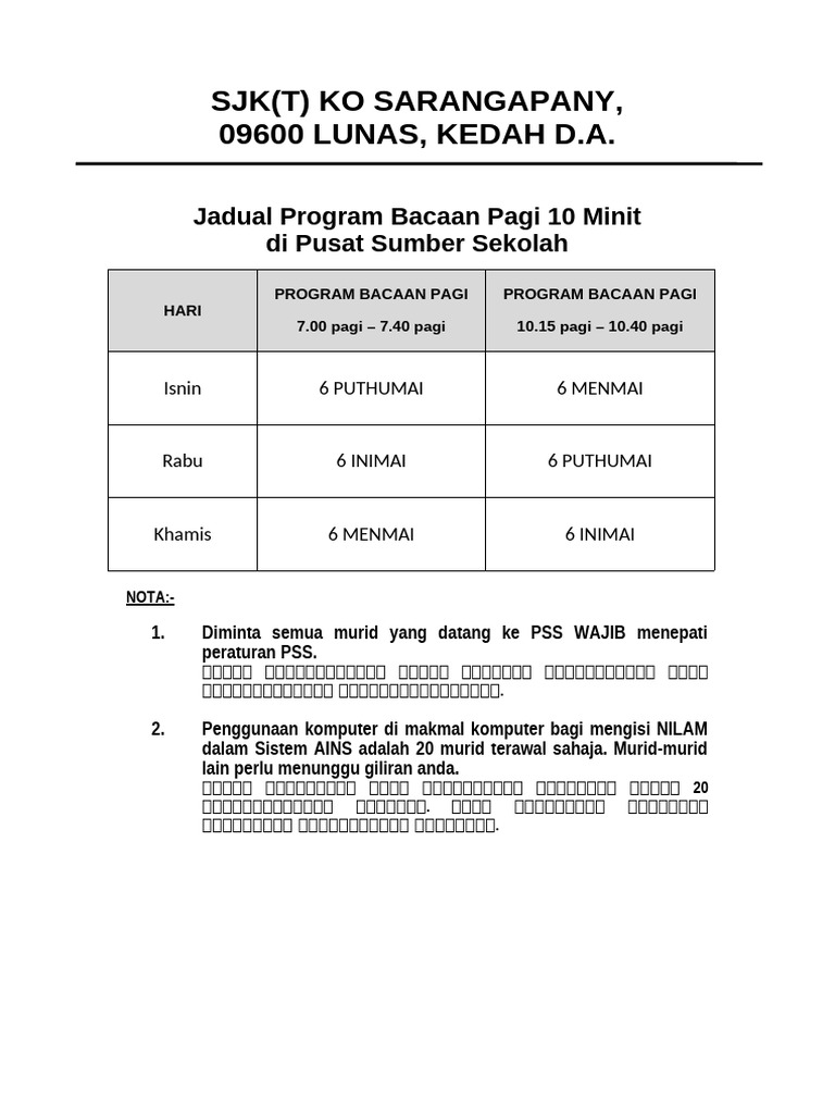 Jadual_Program_Bacaan_Pagi | PDF