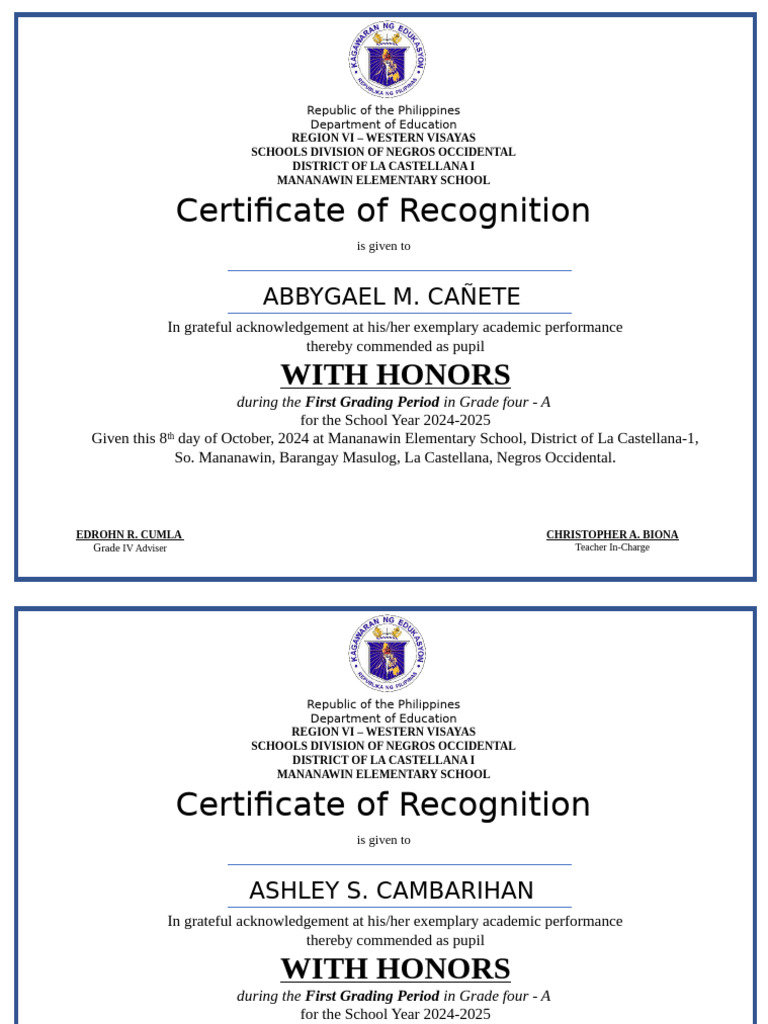 Certificate With Honors | PDF