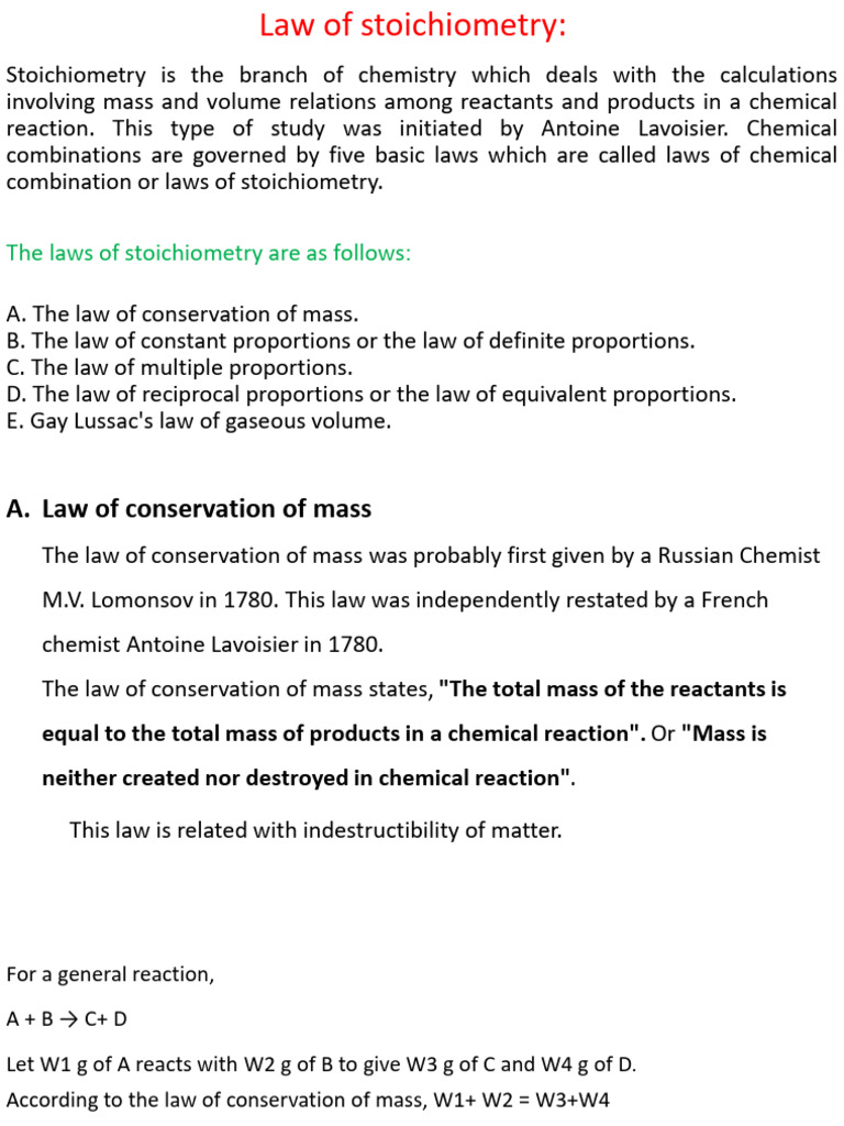 Law of Stoichiometry | PDF