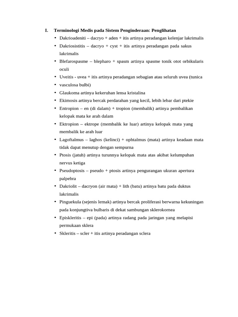 1 Terminologi Medis Pada Sistem Penginderaan | PDF