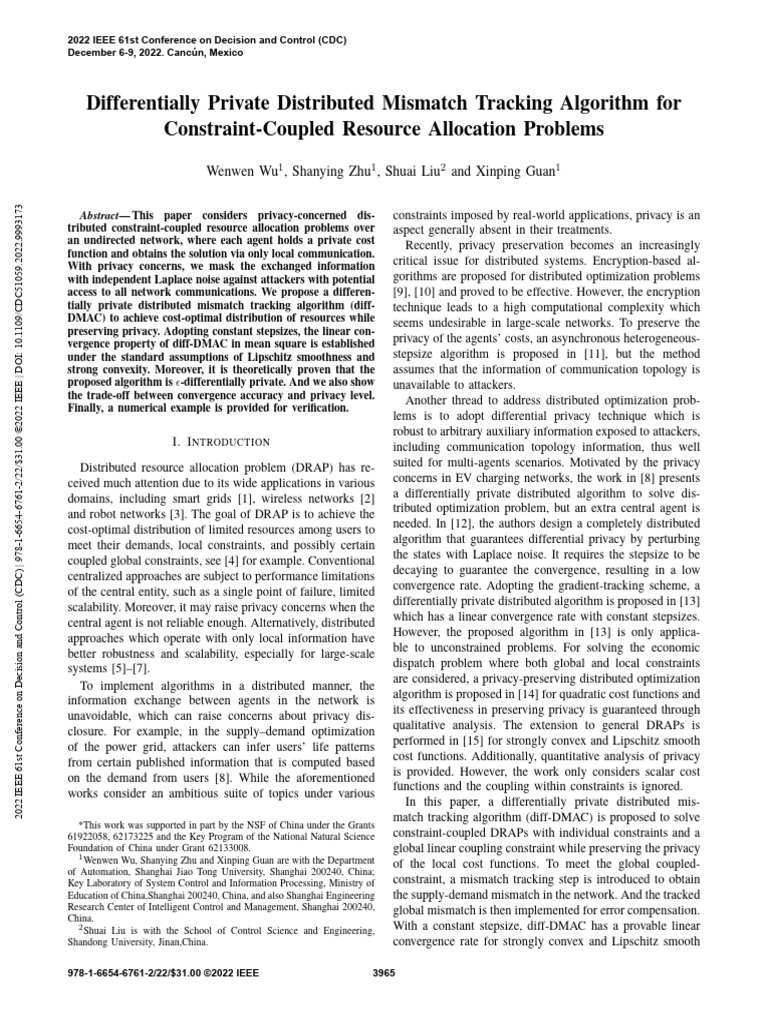 2022 Cdc Differentially Private Distributed Mismatch Tracking Algorithm For Constraint Coupled