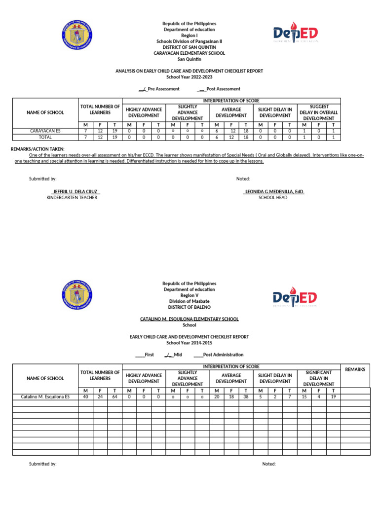 ECCD Checklist Report Summary 2018-2019 | PDF
