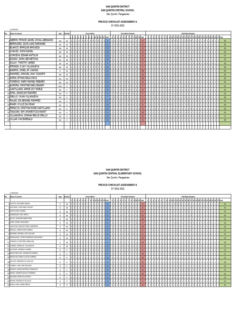 ECD SUMMARY OF RESULT YEAR END Kinder One POST | PDF