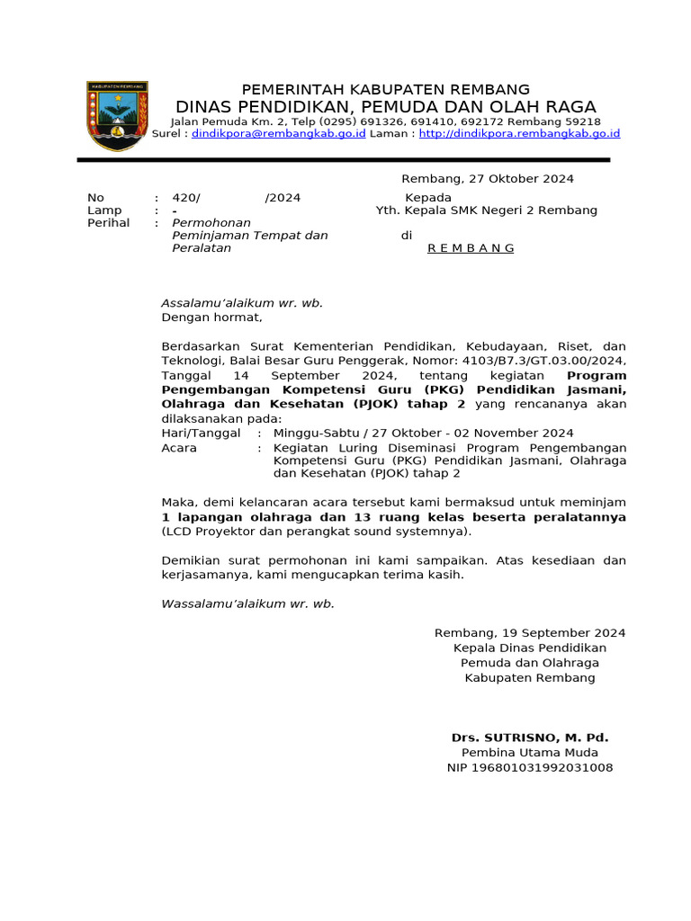 Surat Pinjam Tempat | PDF