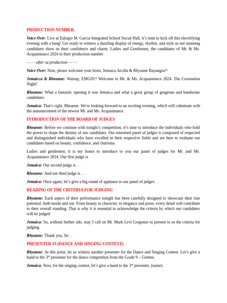 PAGEANT SCRIPT | PDF