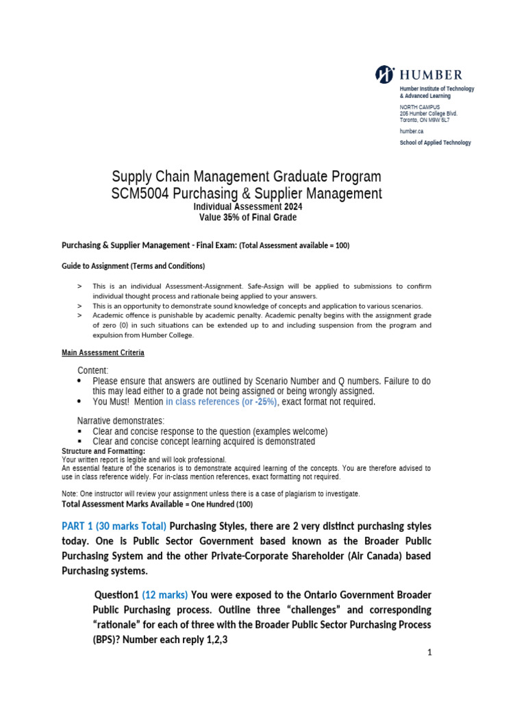 Final Assignment Purch LRG SCM 5004 | PDF