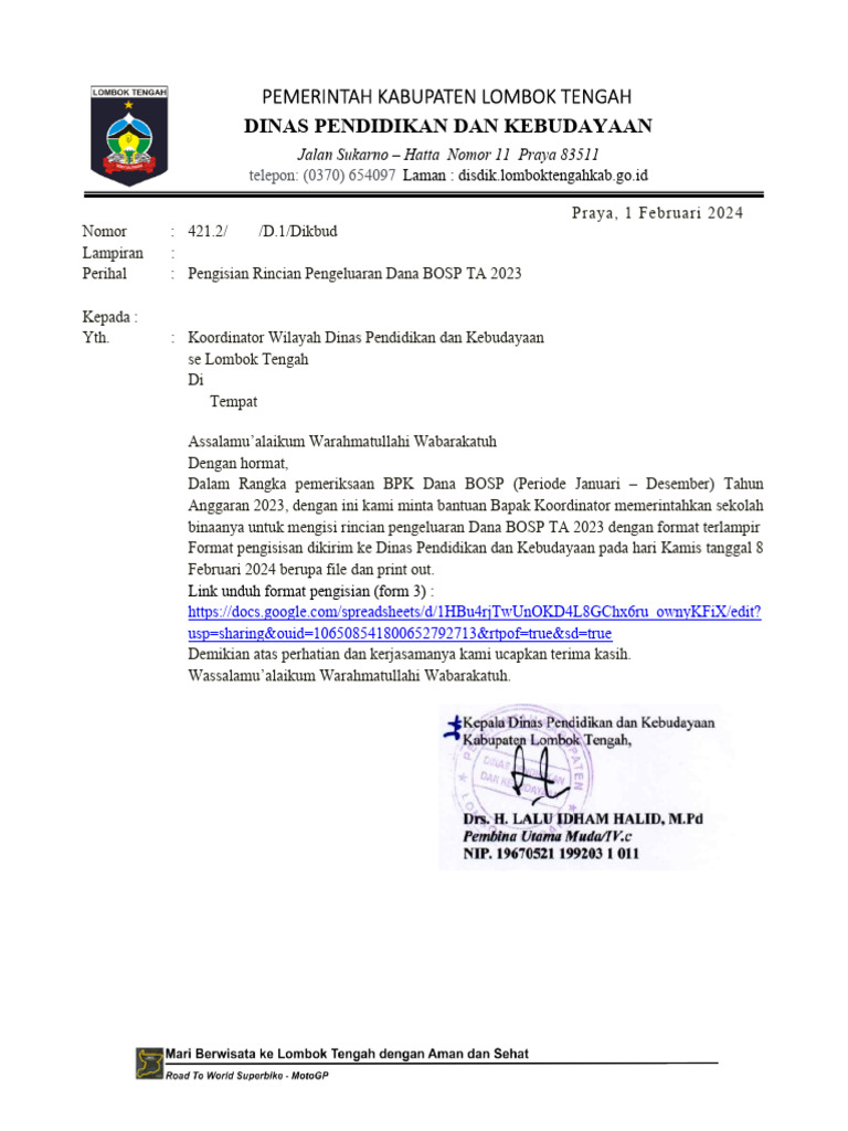 Surat Pengisian Format BPK BOSP Tahun 2023 + | PDF | Indonesia