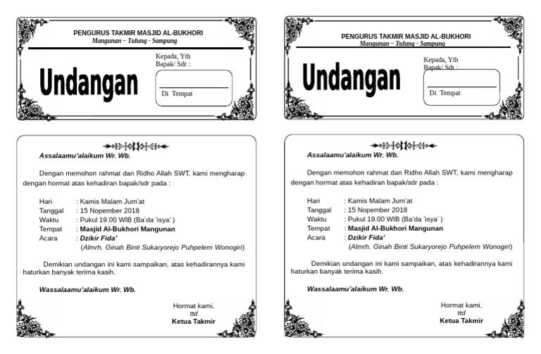 Undangan Dzikir Fida | PDF