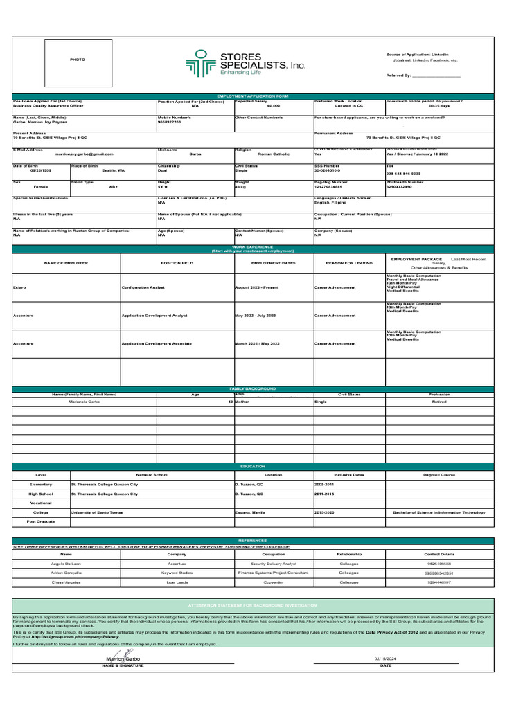 SSI Application Form of - XLSX - SSI Application Form | PDF