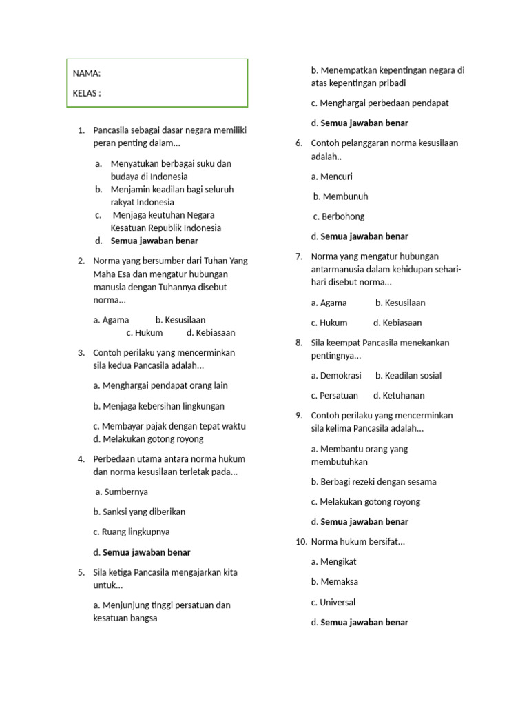 Uts PPKN Kelas 5 | PDF