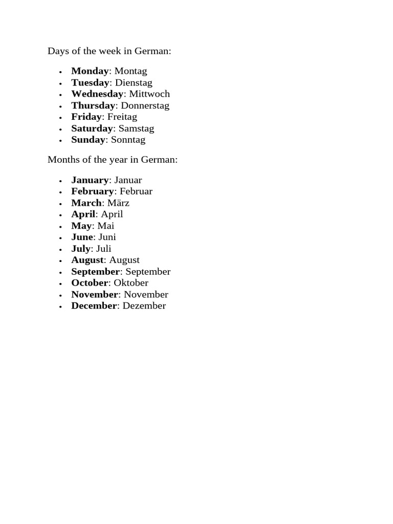 Days of The Week in German | PDF | Career & Growth | Foreign Language ...