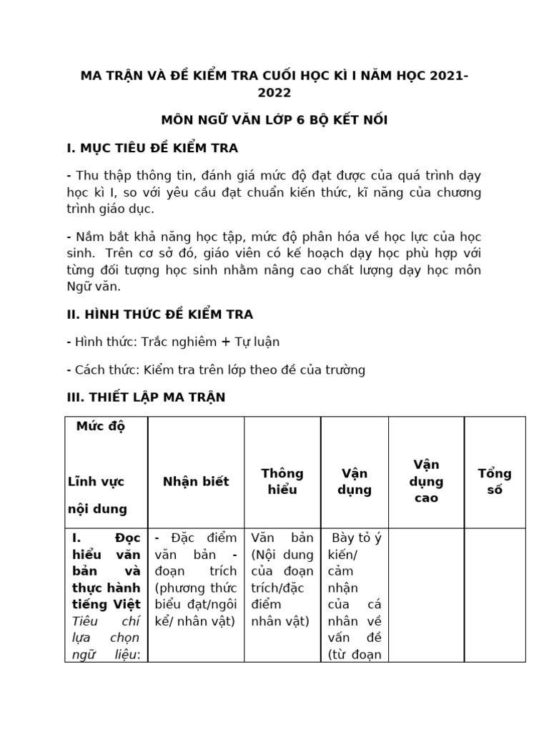 30 Đề Thi Hk1-Ngữ Văn 6 - kntt | PDF