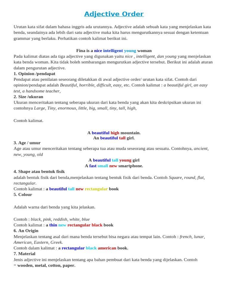 Adjective Order | PDF | Linguistics