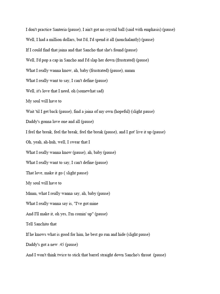 Santeria Lyrics | PDF