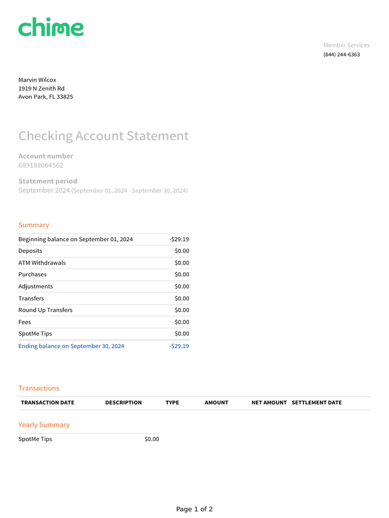 Marvin Wilcox Checking EStatement | PDF
