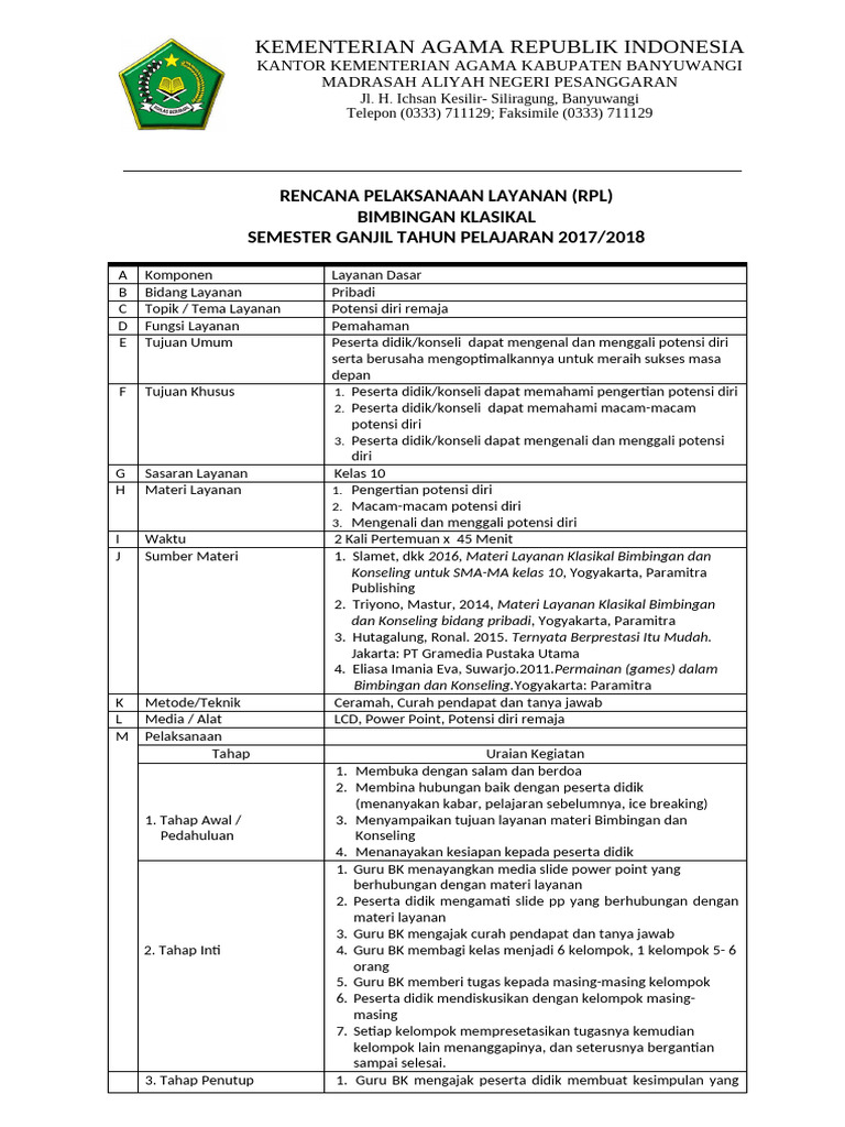 RPL POTENSI DIRI REMAJA (Ganjil) | PDF