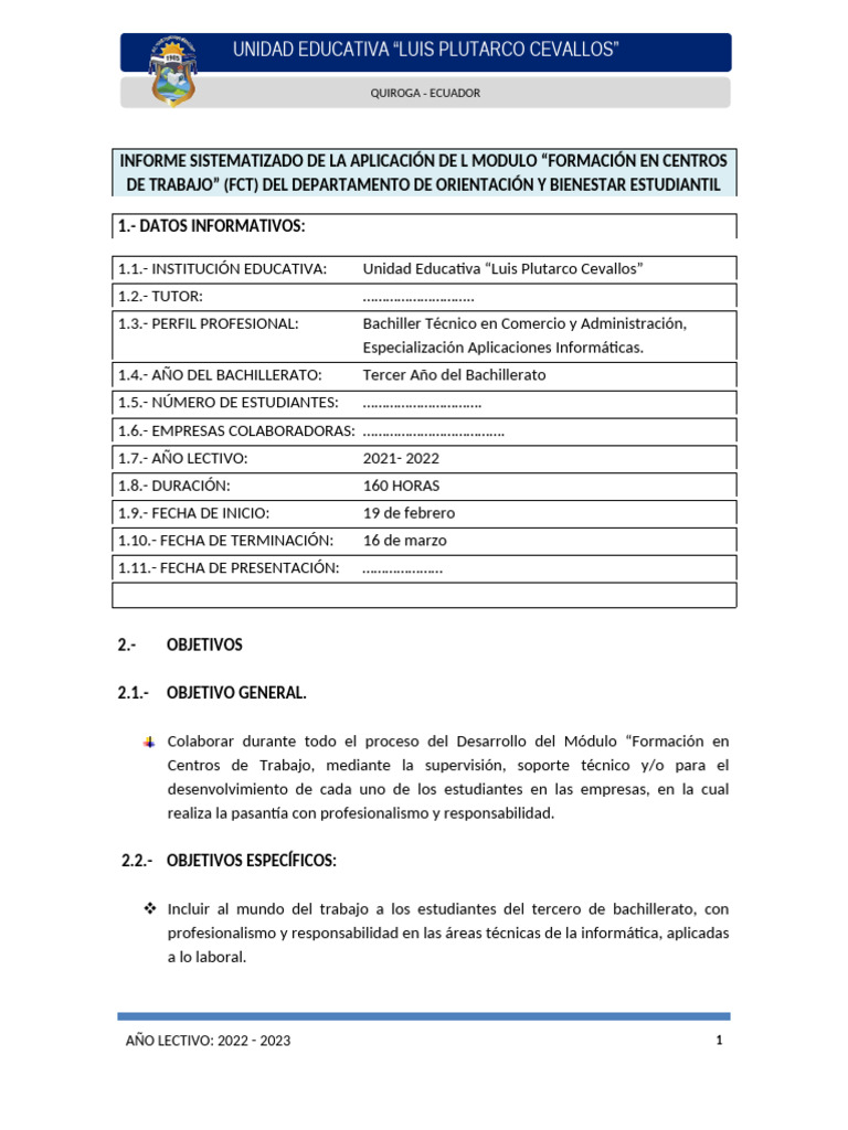 Informe Final Tutor FCT | PDF