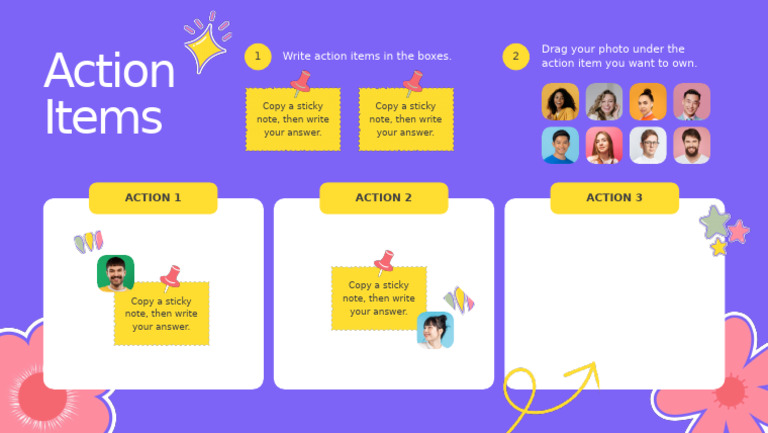 Action Items: Write Action Items in The Boxes. Drag Your Photo Under ...