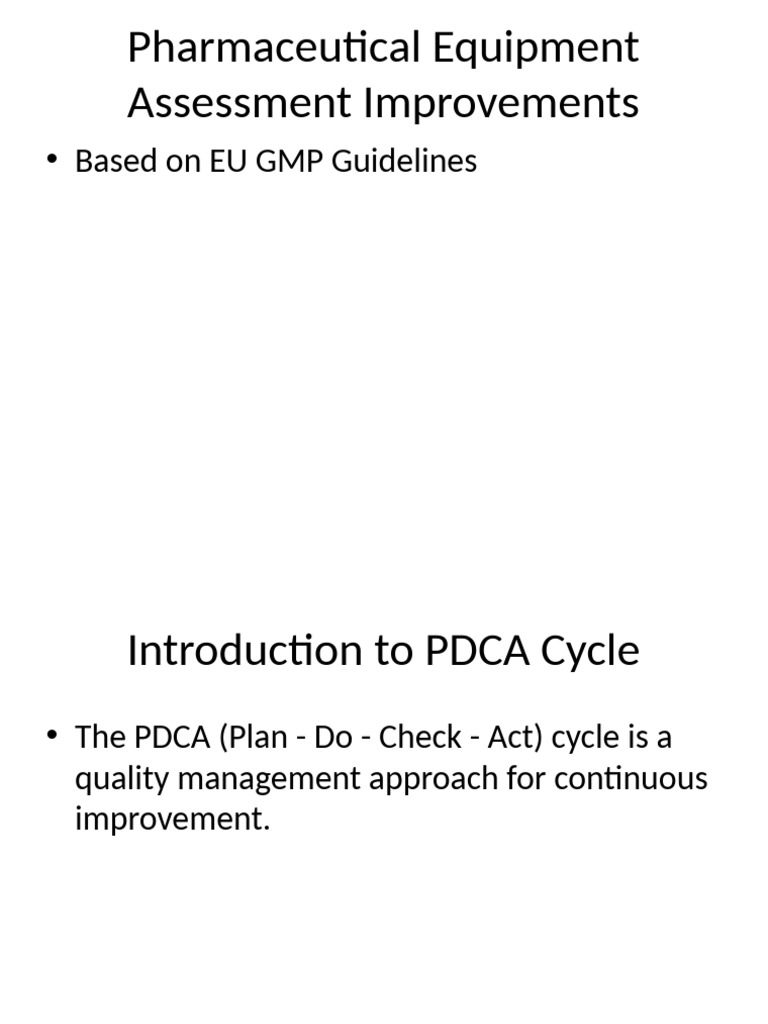 Pharmaceutical Equipment Assessment PDCA | PDF