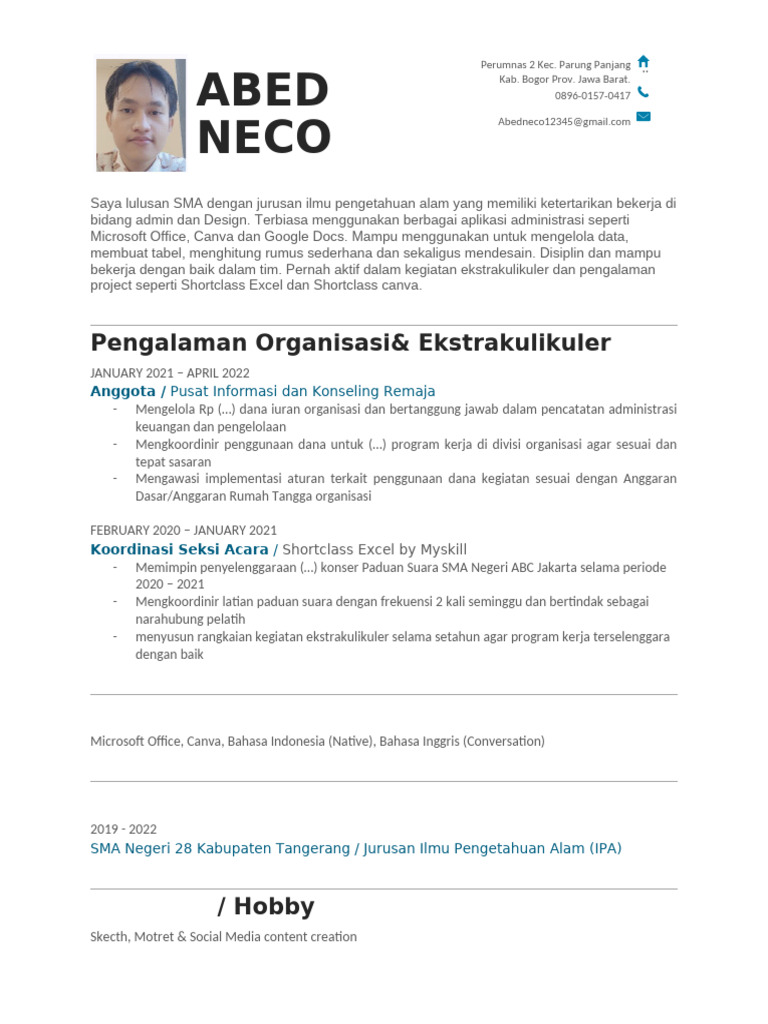 FREE TEMPLATE CV Lulusan SMA by Vina Muliana | PDF