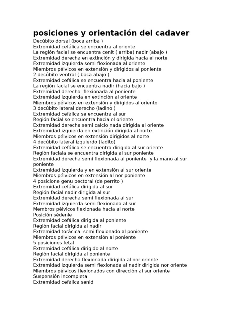 Posiciones y Orientación Del Cadaver | PDF