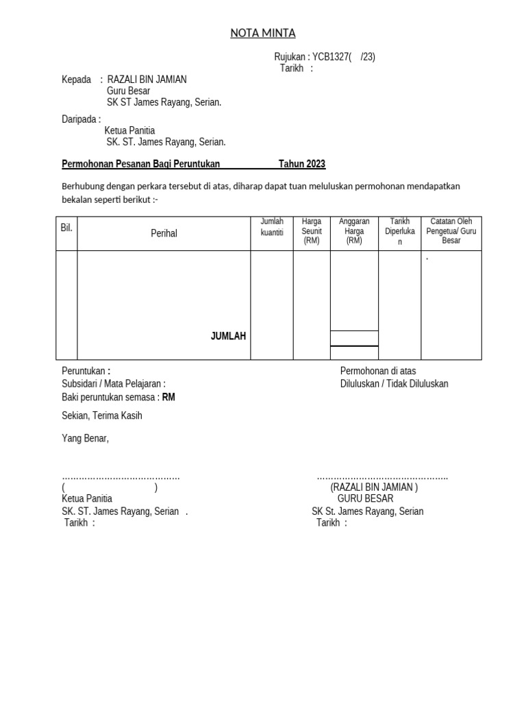 Nota Minta Kosong 2023 | PDF
