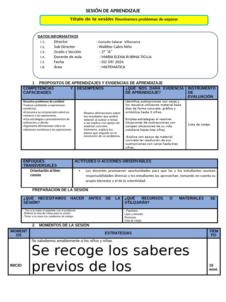 02-09 MATEMÁTICA Resolvemos problemas de separar | PDF