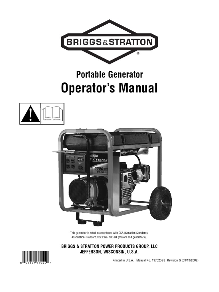 Briggs & Stratton Elite Portable Generator Operators Manual Model # 030241 | PDF | Gasoline ...