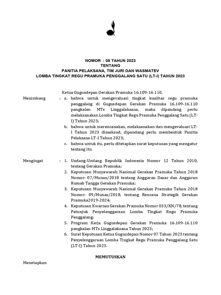 SK Panitia Lomba Pramuka LT-I 2023 | PDF