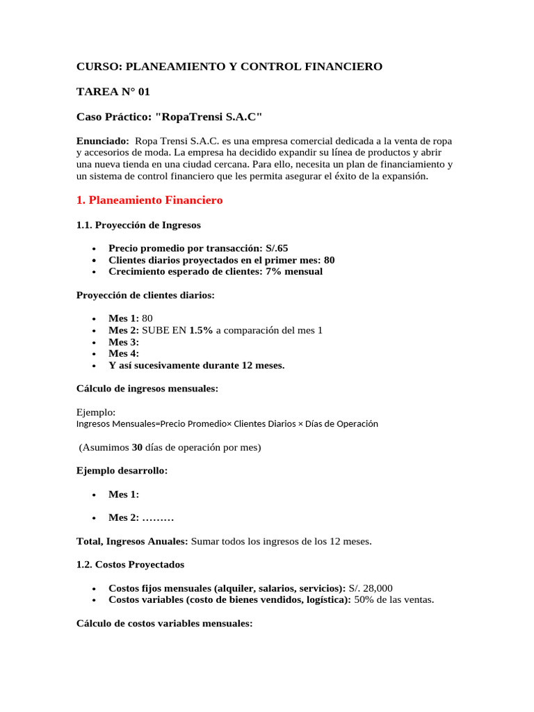 Tarea #01 Planeamiento y Control Financiero | PDF