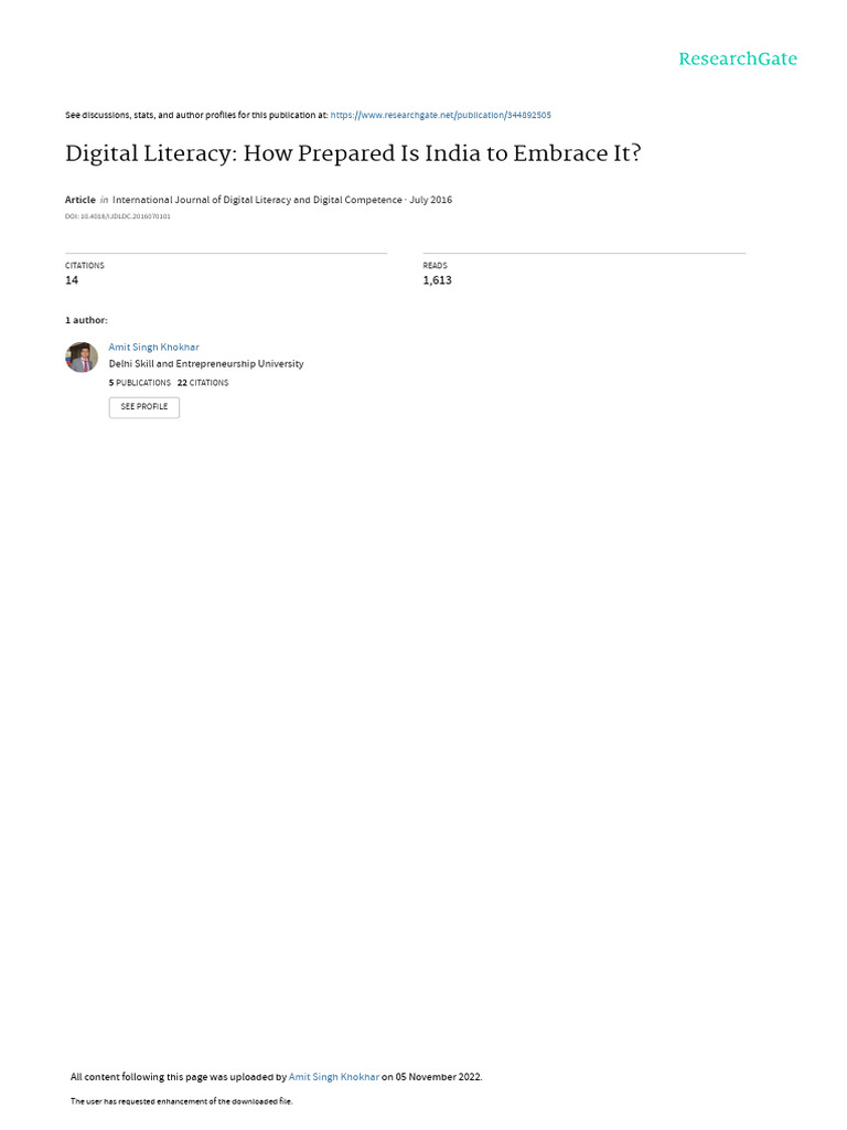 Digital Literacy How Prepared Is India To Embrace It | PDF