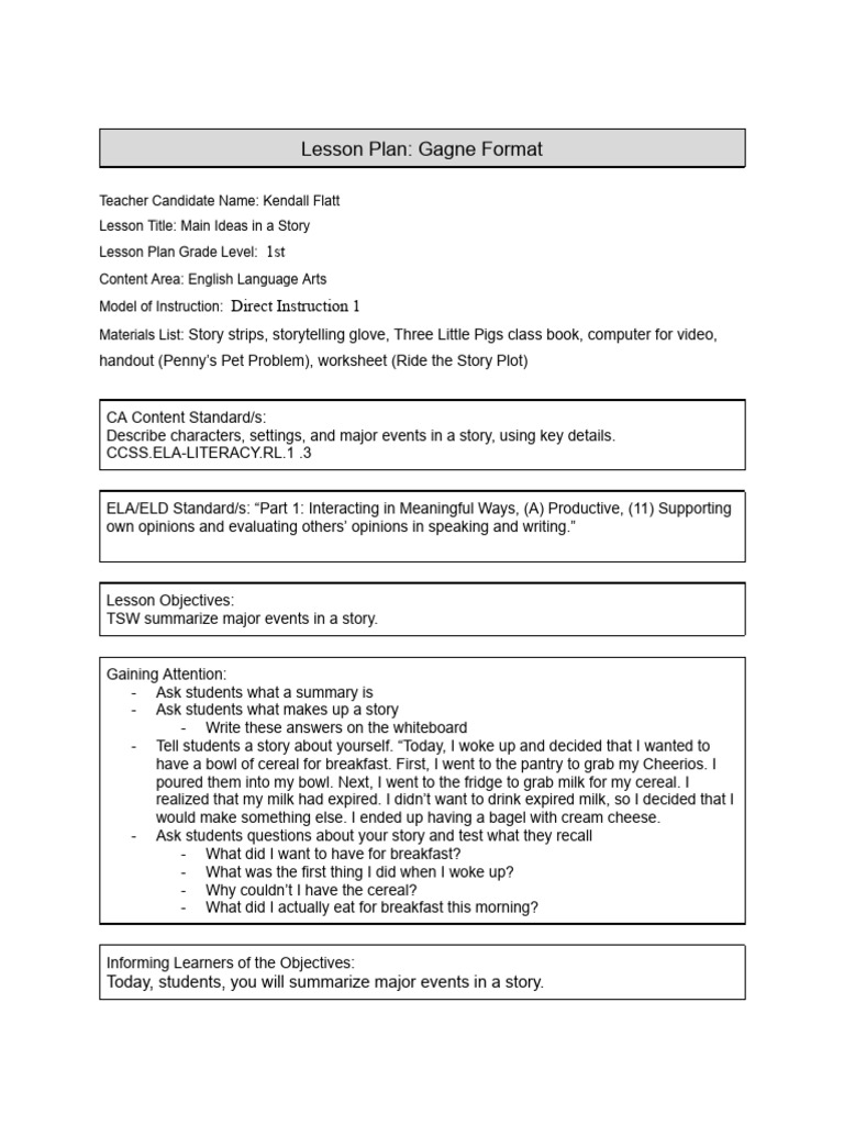 Gagne Lesson Plan Template-1 | PDF