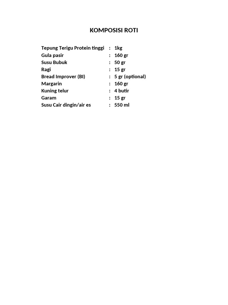 Komposisi Roti | PDF