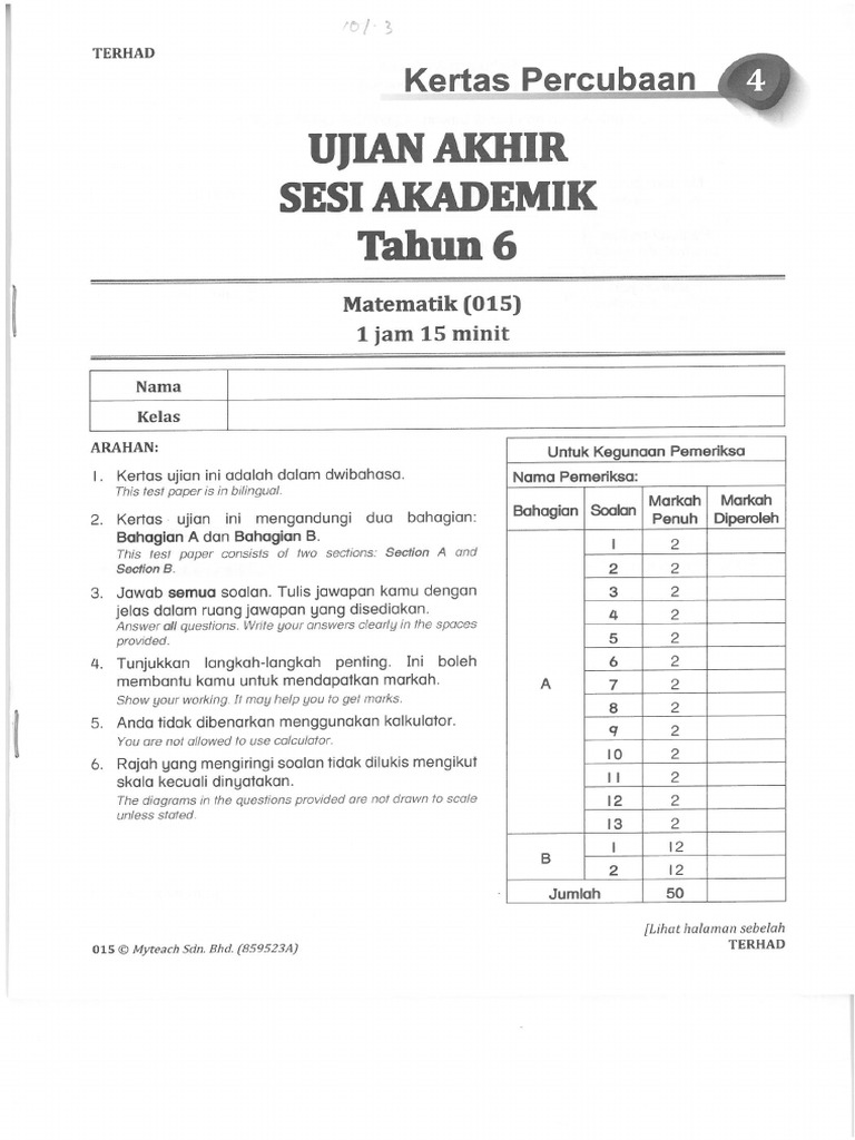 Uasa Math Set 4 T6 | PDF