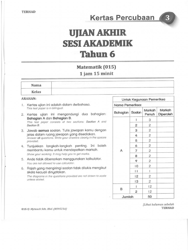 Uasa Math Set 3 T6 | PDF