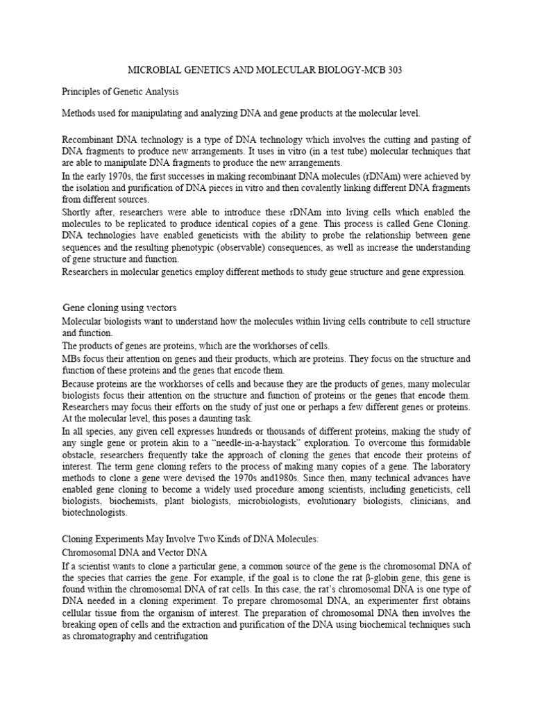 MCB 303 Lecture 1 PDF | PDF