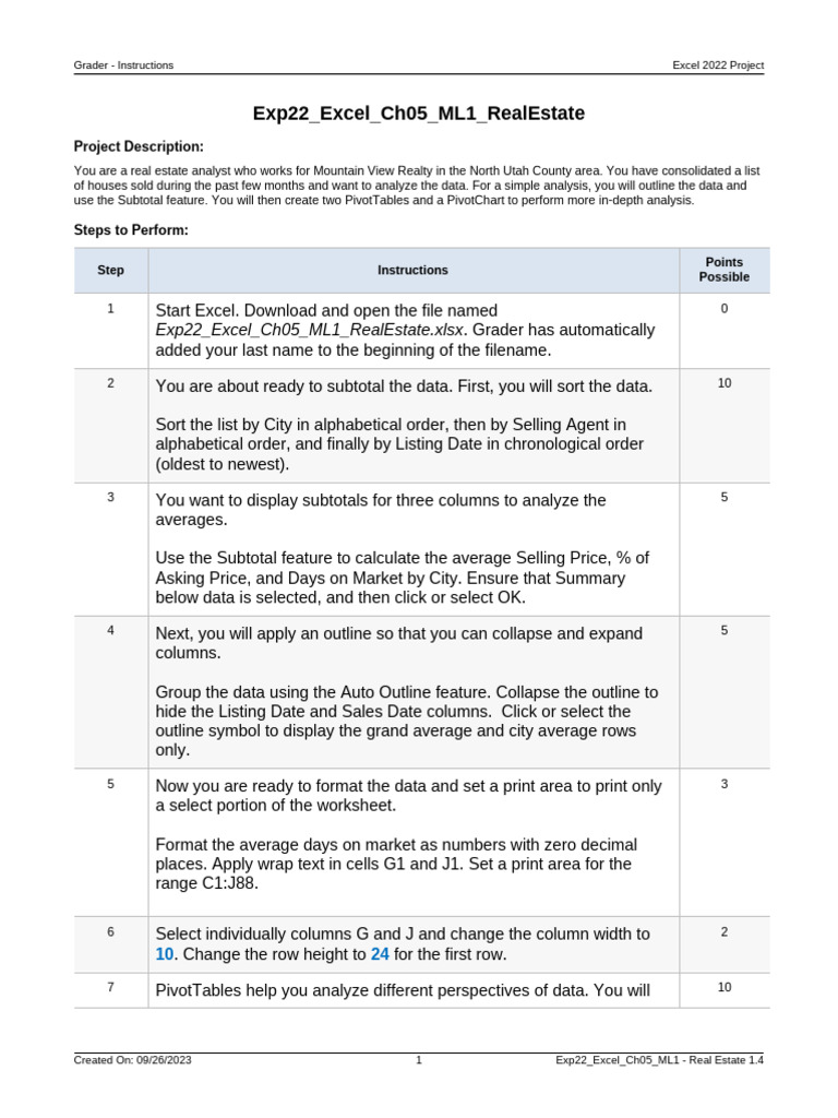 Exp22 Excel Ch05 ML1 RealEstate Instructions | PDF | Incremental Computing | Business
