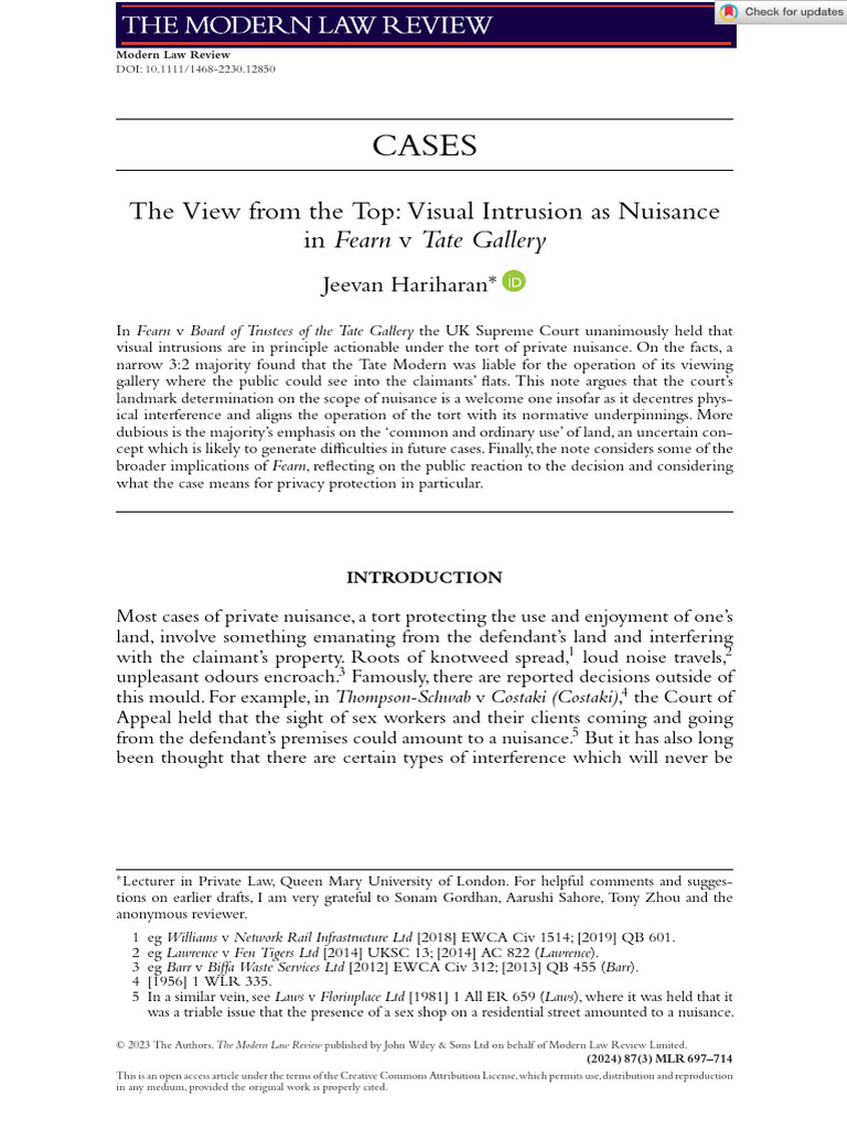 The View From The Top - Visual Intrusion As Nuisance in Fearn V Tate ...