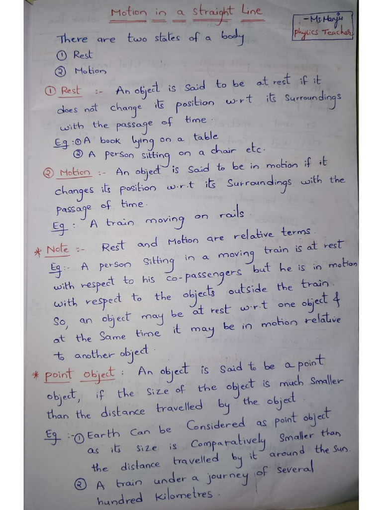 2-Motion in A Straight Line - Notes | PDF