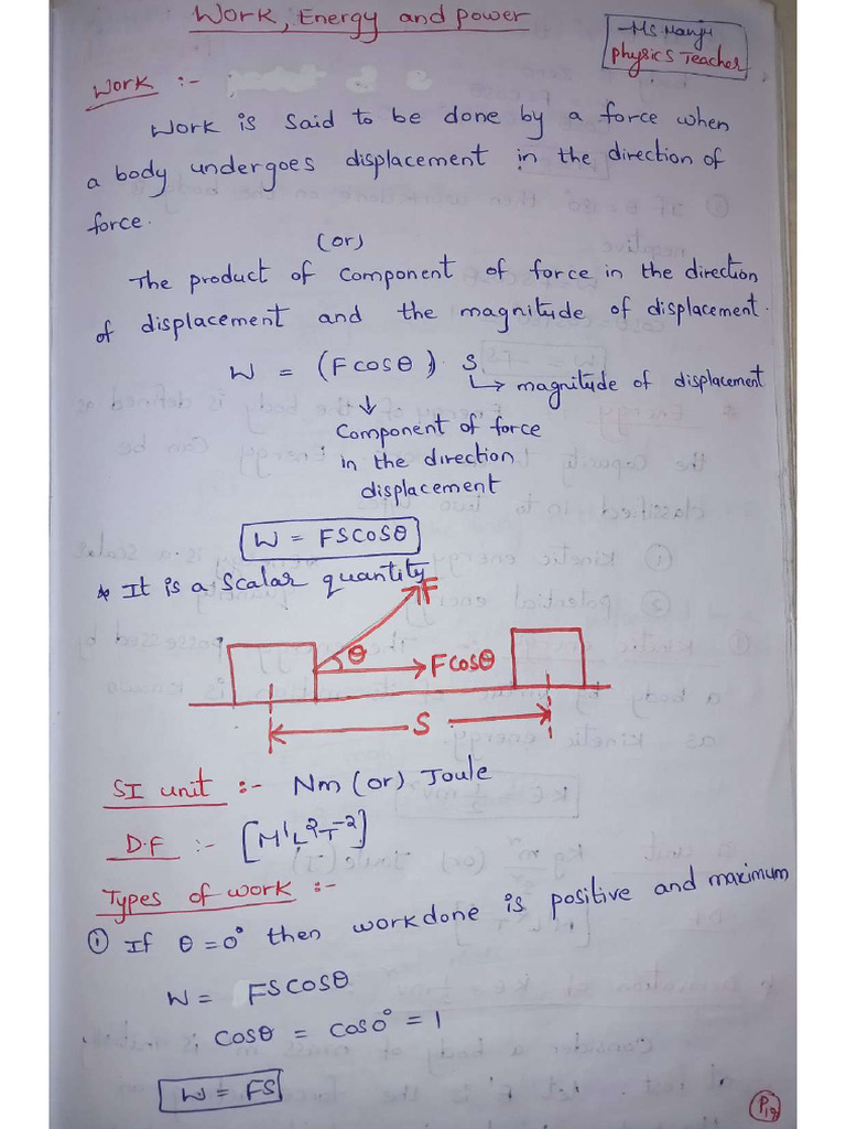 5-Work, Energy and Power - Notes | PDF