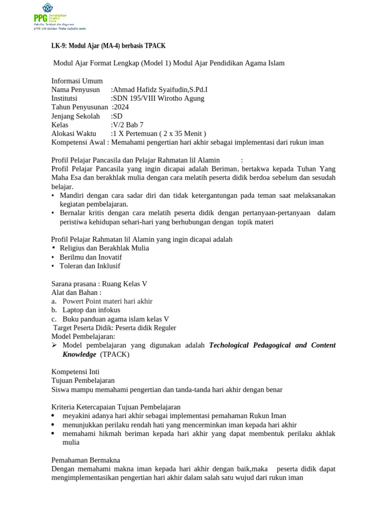 Modul Ajar Tpack | PDF