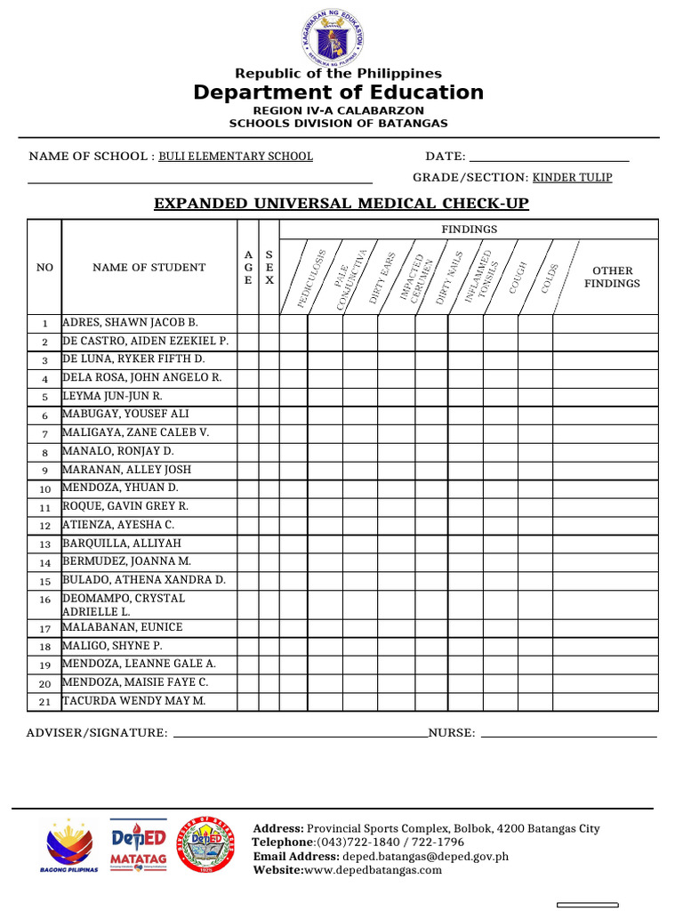 Expanded Universal Medical Check Up Form 1 | PDF